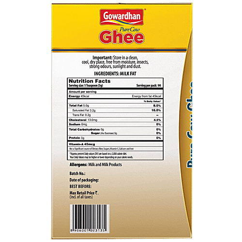 Buy Gowardhan Pure Cow Ghee - Rich In Vitamin A & E Online at Best ...