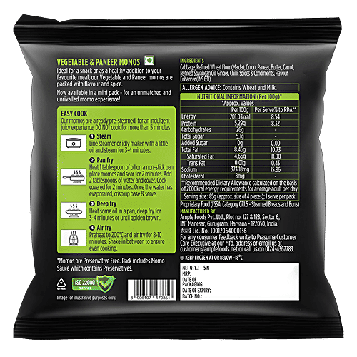 Buy Prasuma Momos - Vegetable & Paneer, With Sauce Inside, Juicy ...