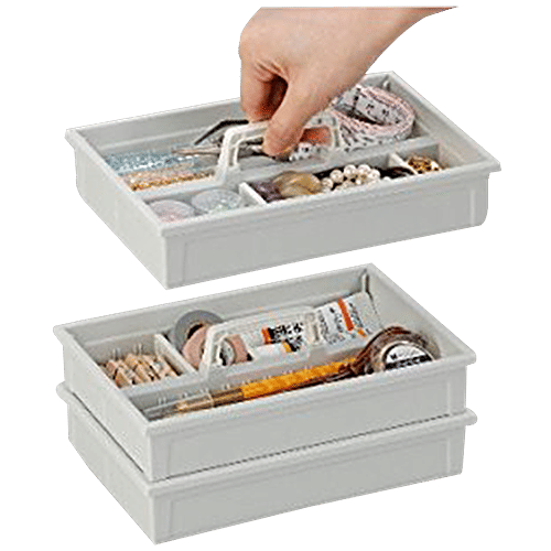 Buy Inomata Multipurpose Storage Box With Compartments & Slide-Out Tray ...