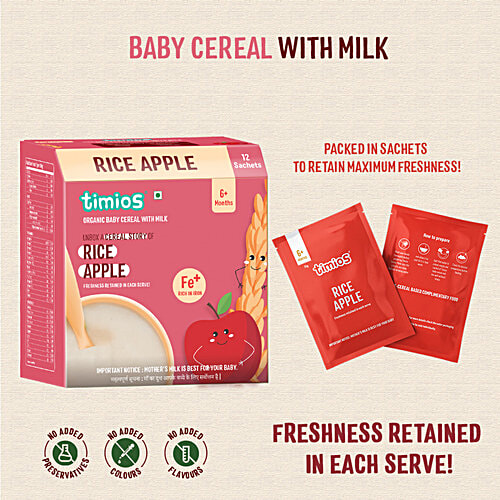 Buy Timios Baby Cereal With Milk - Rice Apple, 6+ Months Online at Best ...