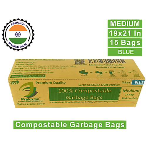 Buy Prakrutik Compostable Garbage Bag - Medium, Blue Roll, 19x21 Online ...