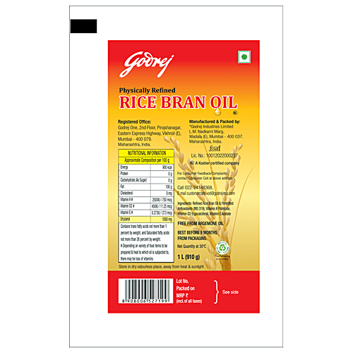 Buy Godrej Rice Bran Oil - Refined, Fortified With Vitamins A, D & E Online at Best Price of Rs ...