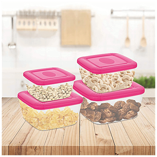 Buy Asian Flora Dryfruit Plastic Dabba/Container Set - BPA-Free, Pink ...