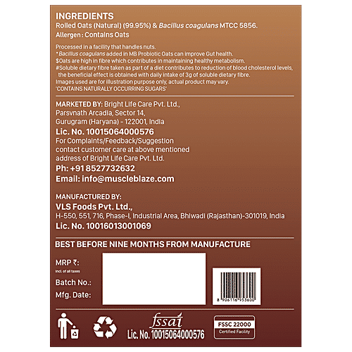 Buy Muscleblaze Probiotic Oats - Healthy Breakfast Cereal, For Adults ...