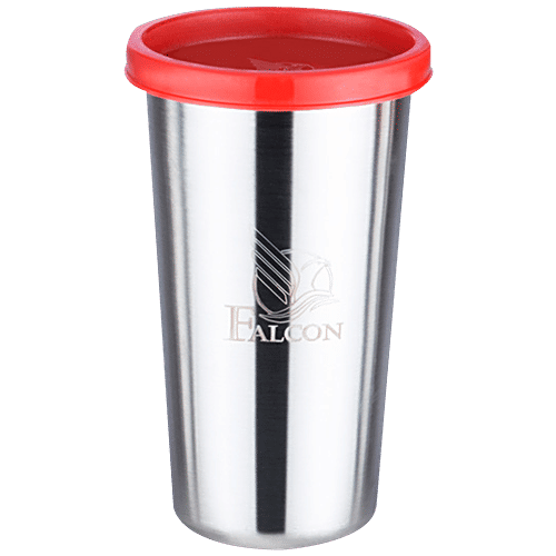 Buy PddFalcon Stainless Steel Glass - Red Lid, Classic Online at Best ...