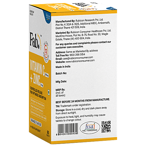 Buy Fab Immunity Vitamin C Plus Zinc Health Supplement Tablet - Orange ...