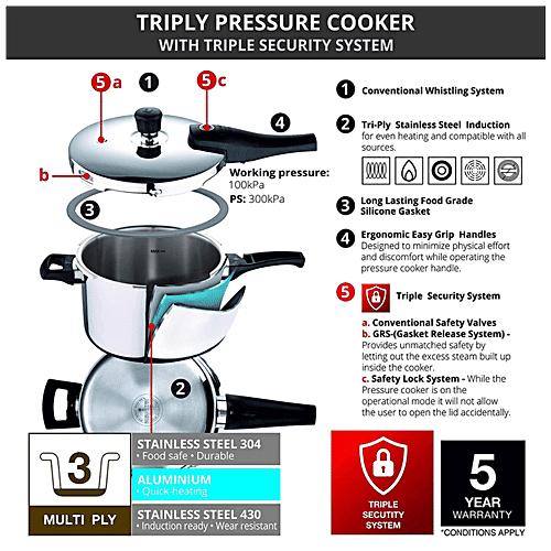 Buy Bergner Argent Elements Tri-Ply Stainless Steel Pressure Pan - With ...