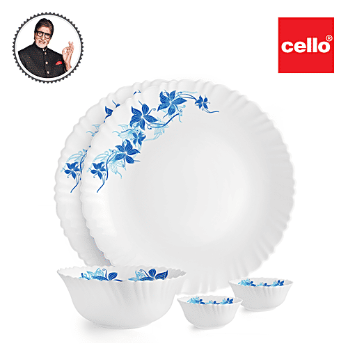 Buy Cello Opalware Dazzle Dinner Set - Blue Swirl, Serves 2, White Online at Best Price of Rs ...