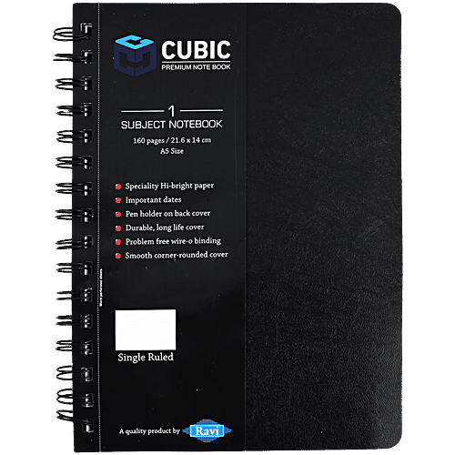 Buy Cubic Wiro Notebook - Ruled, Single Line, Black, A5, 160 Pages ...
