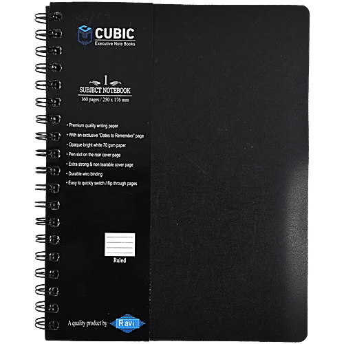 Buy Cubic Wiro Notebook - Ruled, Single Line, Black, B5, 160 Pages ...