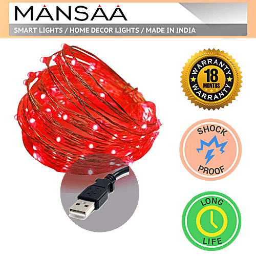 Buy MANSAA USB Copper String Lights - 3 M, 30 LEDs, Red, For Festive ...
