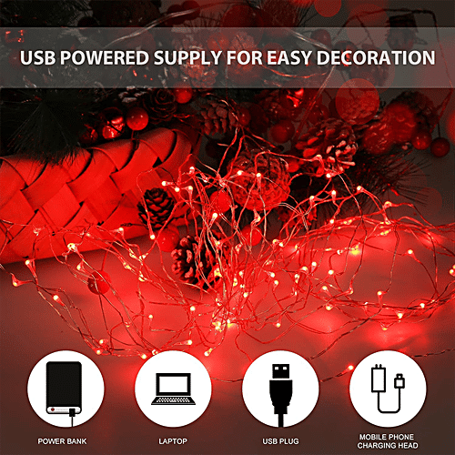 Buy MANSAA USB Copper String Lights - 3 M, 30 LEDs, Red, For Festive ...