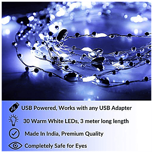 Buy MANSAA 30 LED String Lights - USB Operated, With Heart Bead Silver Chain, Cool White, 3 M ...