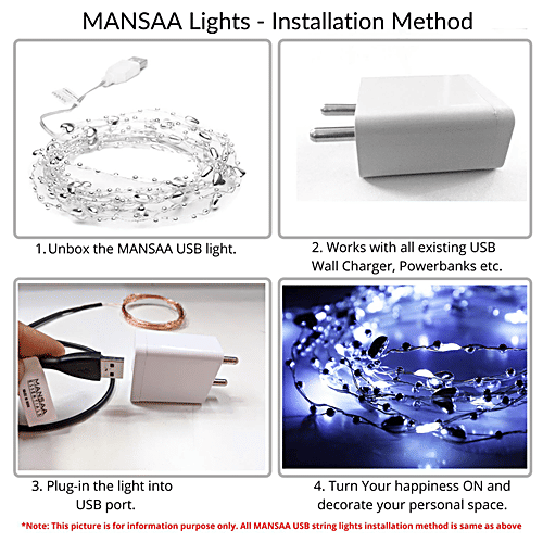 Buy MANSAA 30 LED String Lights - USB Operated, With Heart Bead Silver Chain, Cool White, 3 M ...