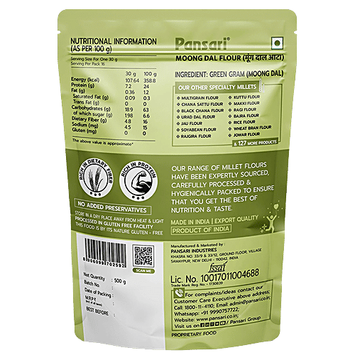 Buy PANSARI Moong Dal Flour - Green Gram Millet, Gluten-free Online at ...