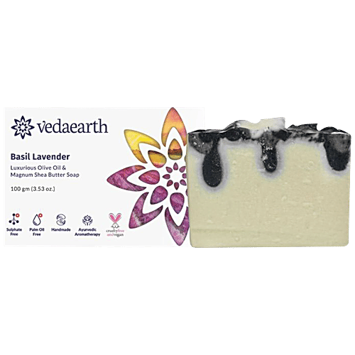 Buy Vedaearth Handmade Basil Lavender Soap - With Olive Oil & Shea ...