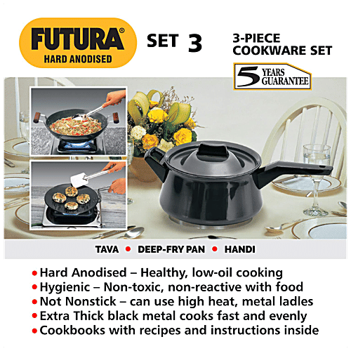 Buy Hawkins Futura Hard Anodised Cookware Set - Black, ASET 3, Handi ...