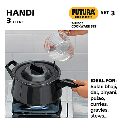 Buy Hawkins Futura Hard Anodised Cookware Set - Black, ASET 3, Handi ...