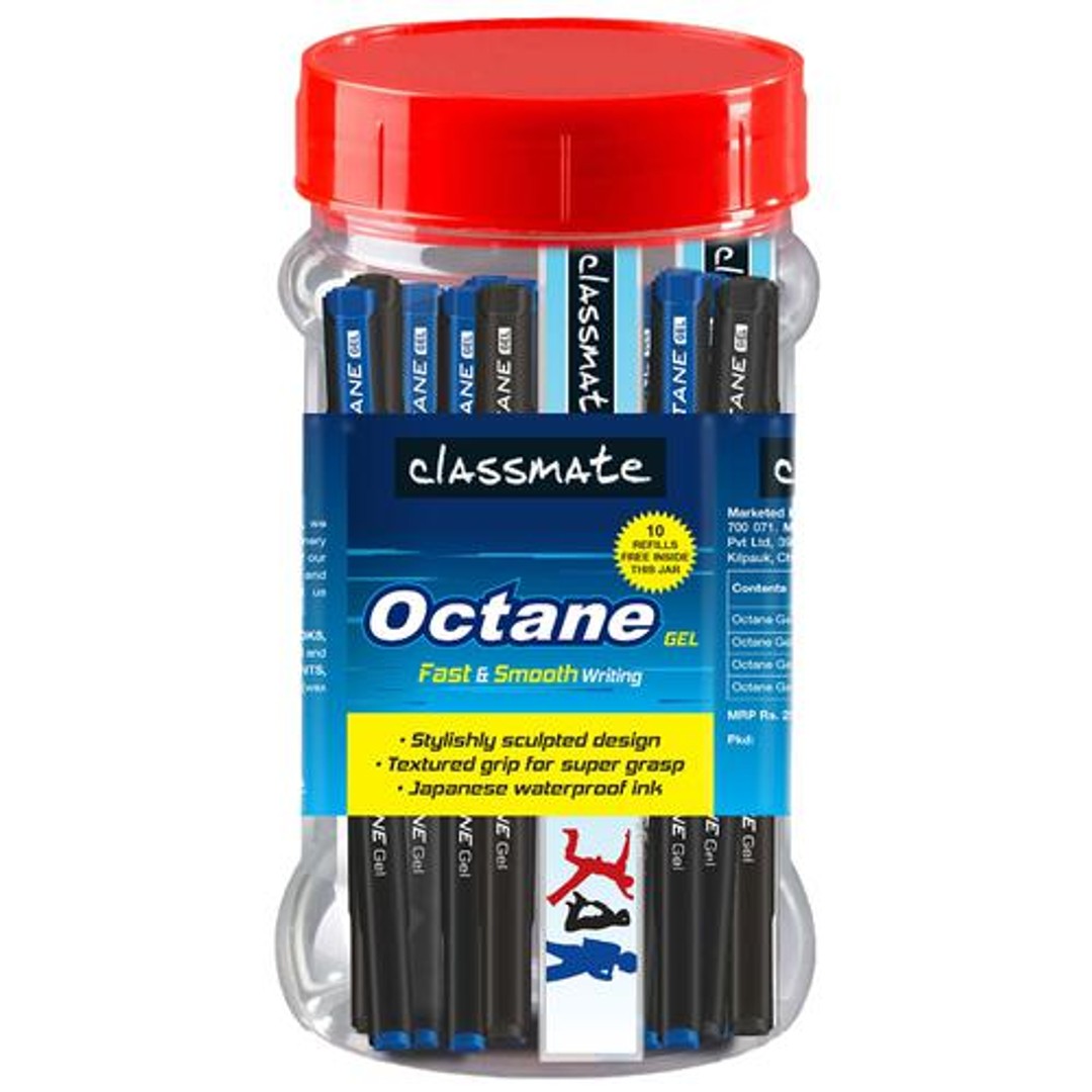 Buy Classmate Octane Gel Pen - Blue & Black, Smooth & Fast Writing, For ...