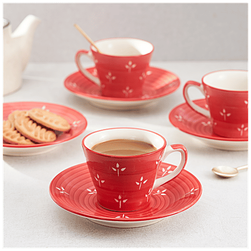 Buy BB Home Earth Ceramic Tea Cup & Saucer - Blooming Crimson ...