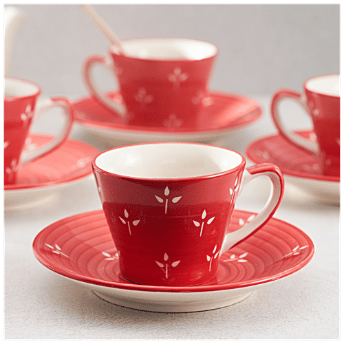 Buy BB Home Earth Ceramic Tea Cup & Saucer - Blooming Crimson ...
