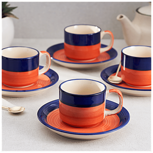 Buy BB Home Earth Ceramic Tea Cup & Saucer - Spiral Design, Hand ...