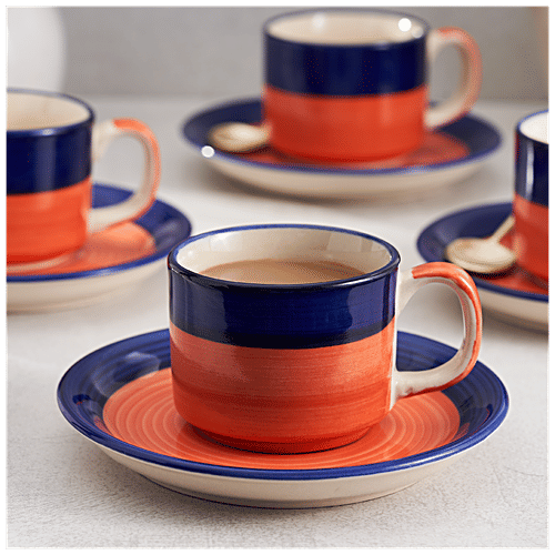 Buy BB Home Earth Ceramic Tea Cup & Saucer - Spiral Design, Hand ...