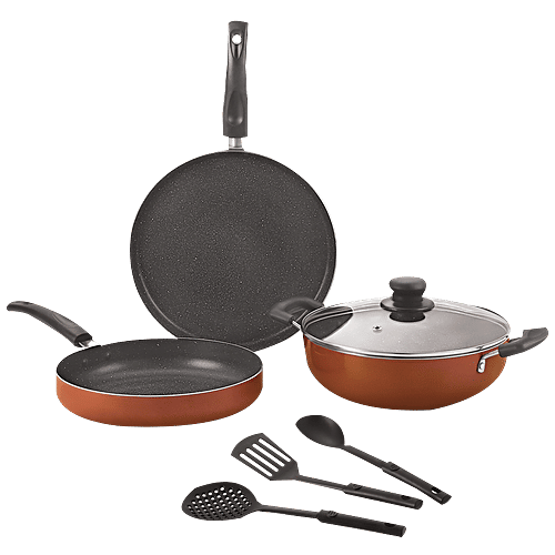 Buy Nirlon Granite 7-Piece Aluminium Non-Stick Cookware Set with Glass ...