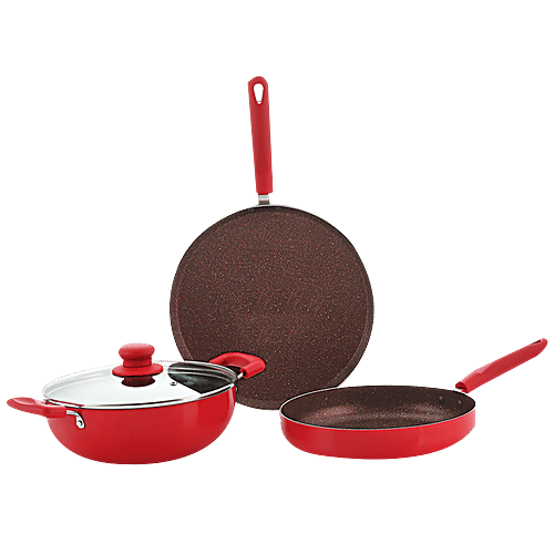 Buy Nirlon Red Stone Aluminium Non-Stick Induction Cookware Set with ...