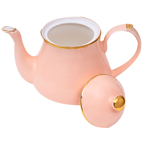 Buy Claycraft Ceramic Tea Kettle Pot - With Goldline, Basics Apricot ...