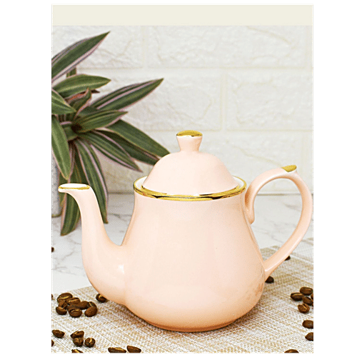 Buy Claycraft Ceramic Tea Kettle Pot - With Goldline, Basics Apricot ...