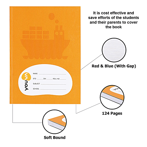 Buy Navneet Youva Notebook - Ruled, Red & Blue With Gap, Brown, 180 mm ...