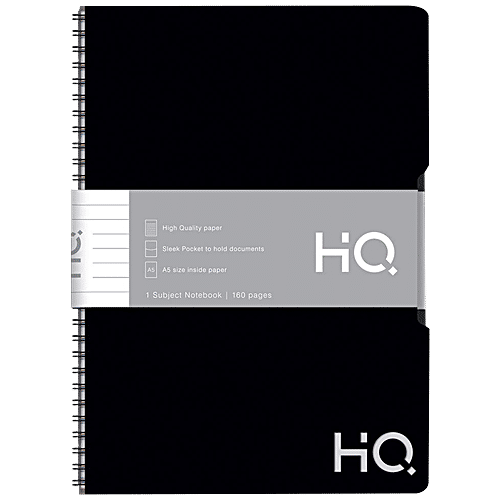 Buy Navneet HQ Wiro Bound Notebook - Ruled, Single Line, Black, A5, 160 ...