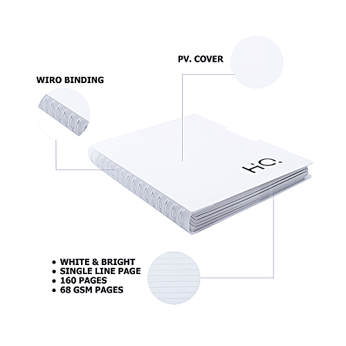 Buy Navneet HQ Wiro Bound Notebook - Ruled, Single Line, White, B5, 160 ...