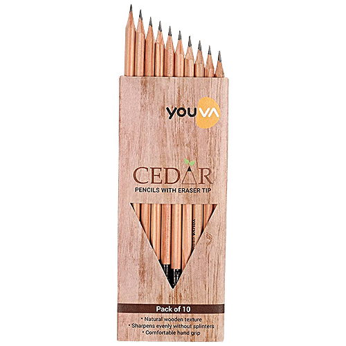Buy Navneet Youva Cedar Pencils - With Eraser Tip, Natural Wooden ...