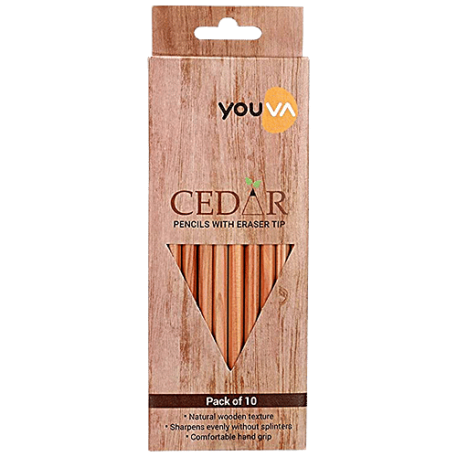 Buy Navneet Youva Cedar Pencils - With Eraser Tip, Natural Wooden ...