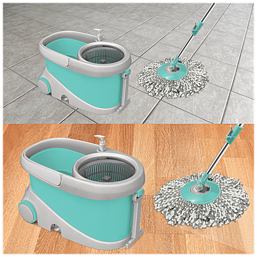Buy Spotzero Wave Spin Mop Set - Plastic, With Rod, Aqua Green Online ...