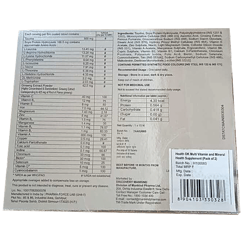 Buy Health OK Multivitamin & Mineral Tablets - For Energy & Overall ...