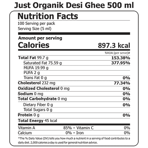 Buy Just Organik Organic Cow Desi Ghee - 100% Natural, Smooth Texture ...