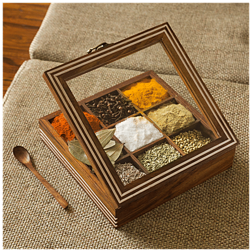 Buy ExclusiveLane Spice Box - With Spoon, In Sheesham Wood, Hand ...