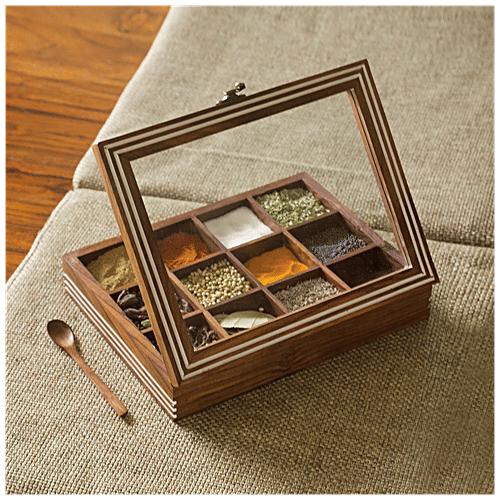 Buy ExclusiveLane Spice Box - With Spoon, In Sheesham Wood, Hand ...