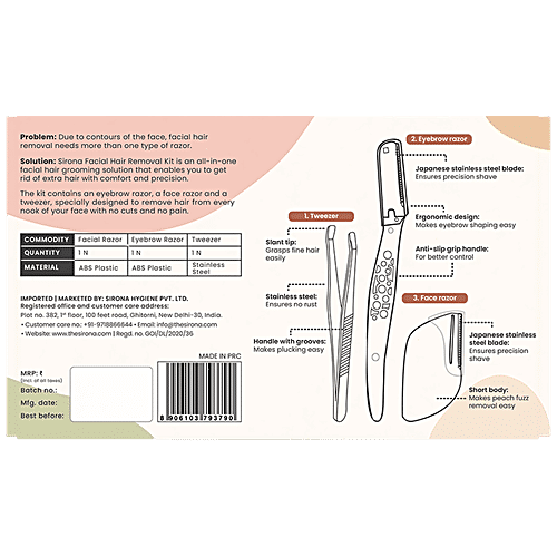 Buy Sirona Reusable Facial Hair Removal Kit - Tweezer, Eyebrow Razor ...