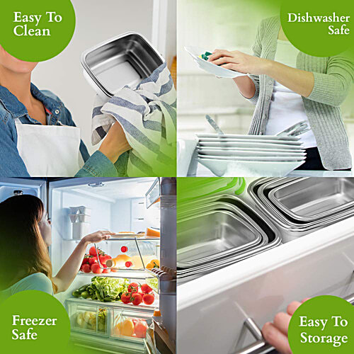 Buy Femora Steel Lunch Box/Container With Lock Lid - Rectangular ...