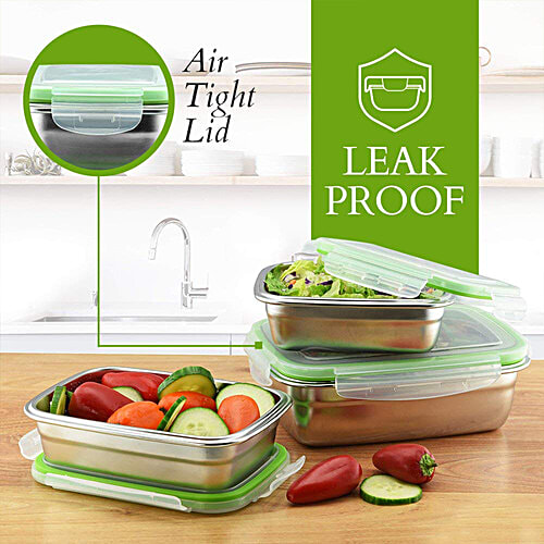 Buy Femora Steel Lunch Box/Container With Lock Lid - Rectangular ...