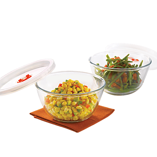 Buy Borosil Glass Mixing & Serving Bowls With White Lids - Oven ...
