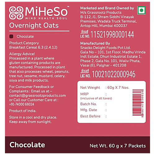 Buy MiHeSo Mind Health Soul Overnight Oats - Super Breakfast, Chocolate ...