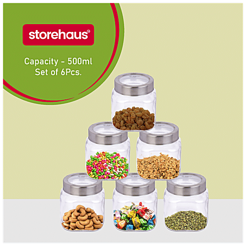 Buy STOREHAUS Square Storage Jars - Clear Glass, Transparent ...