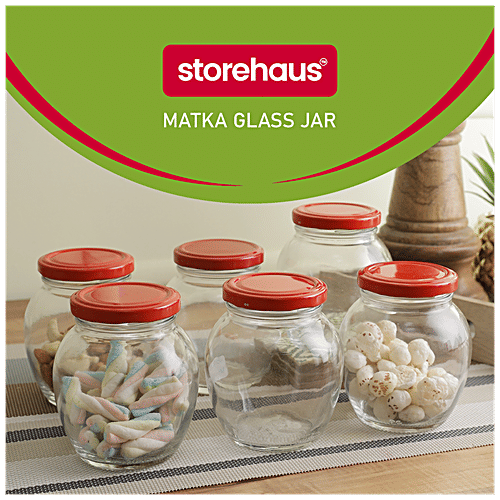 Buy STOREHAUS Matka Storage Jar - Clear Glass, Red Lid, Transparent ...