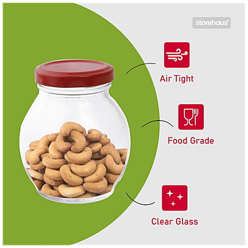 Buy STOREHAUS Matka Storage Jar - Clear Glass, Red Lid, Transparent ...