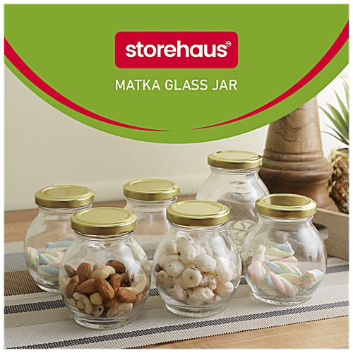 Buy STOREHAUS Matka Storage Jar - Clear Glass, Golden Lid, Transparent ...
